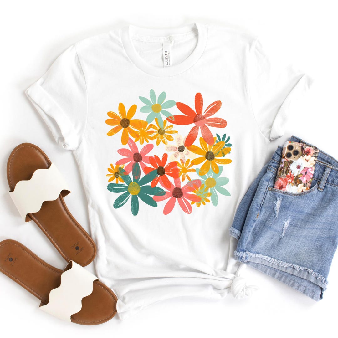 Retro Floral Bella Canvas T-shirt, Wildflower Botanical Tee Gift for ...