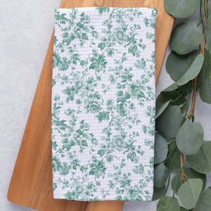 French Floral Toile Kitchen Towel, Dish Towel, Toile Art Green ...