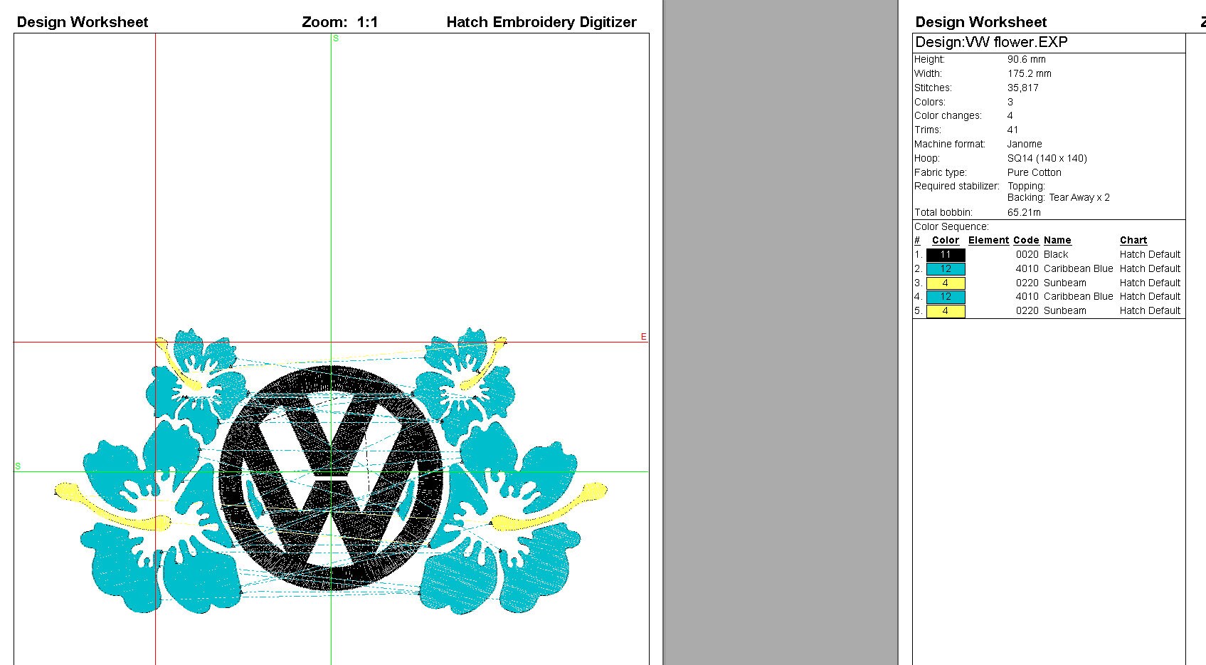 VW Flower - Embroidery Files - 2 Sizes - Dst,exp,hus,inf,jef,pcs,pec ...