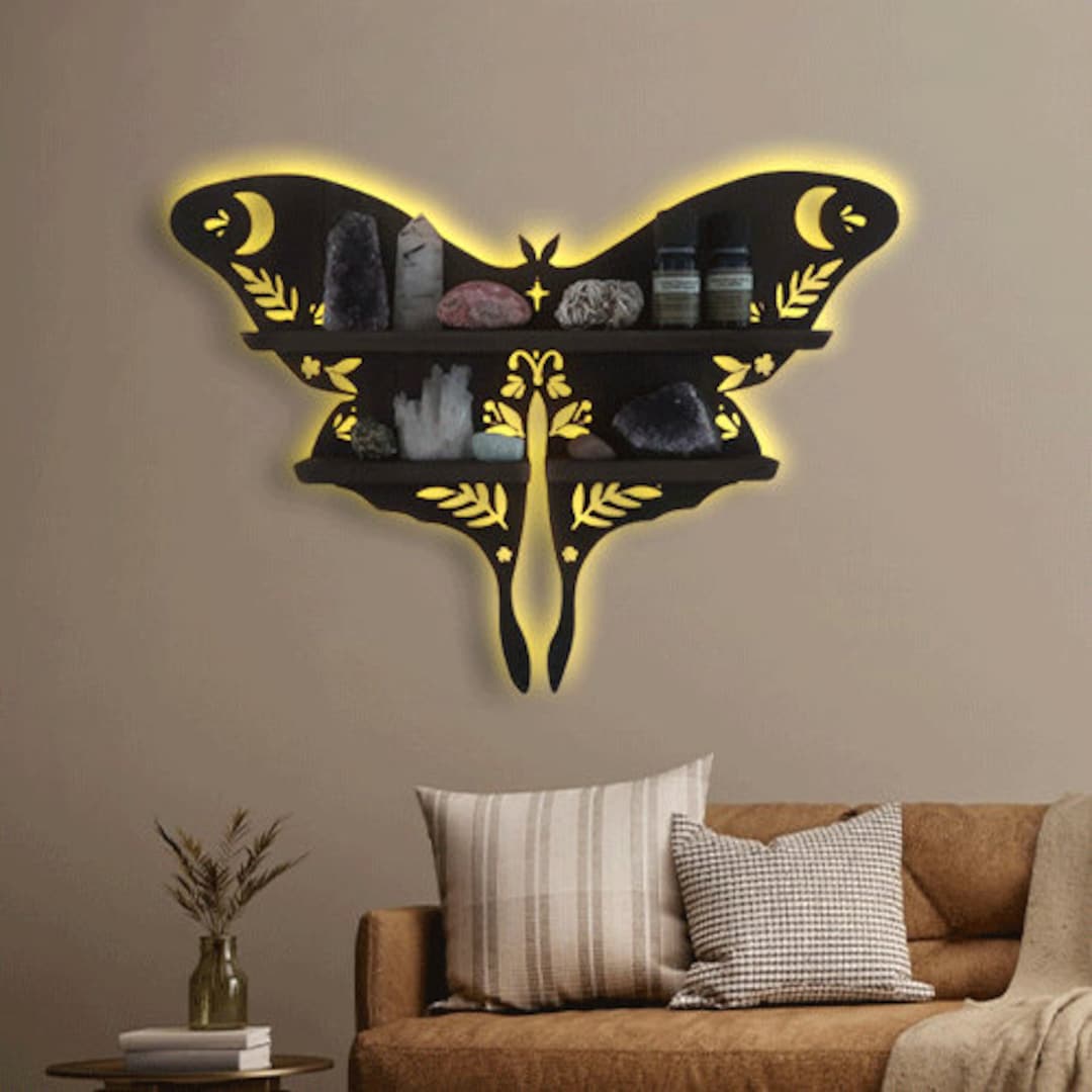 Luna Moth Shelf Luna Moth Lamp Luna Moth Wooden Crystal - Etsy