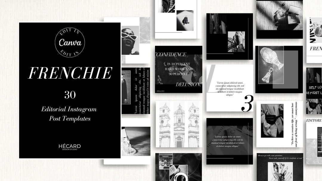 Frenchie Post Template Luxury Aesthetic Instagram Black and White ...
