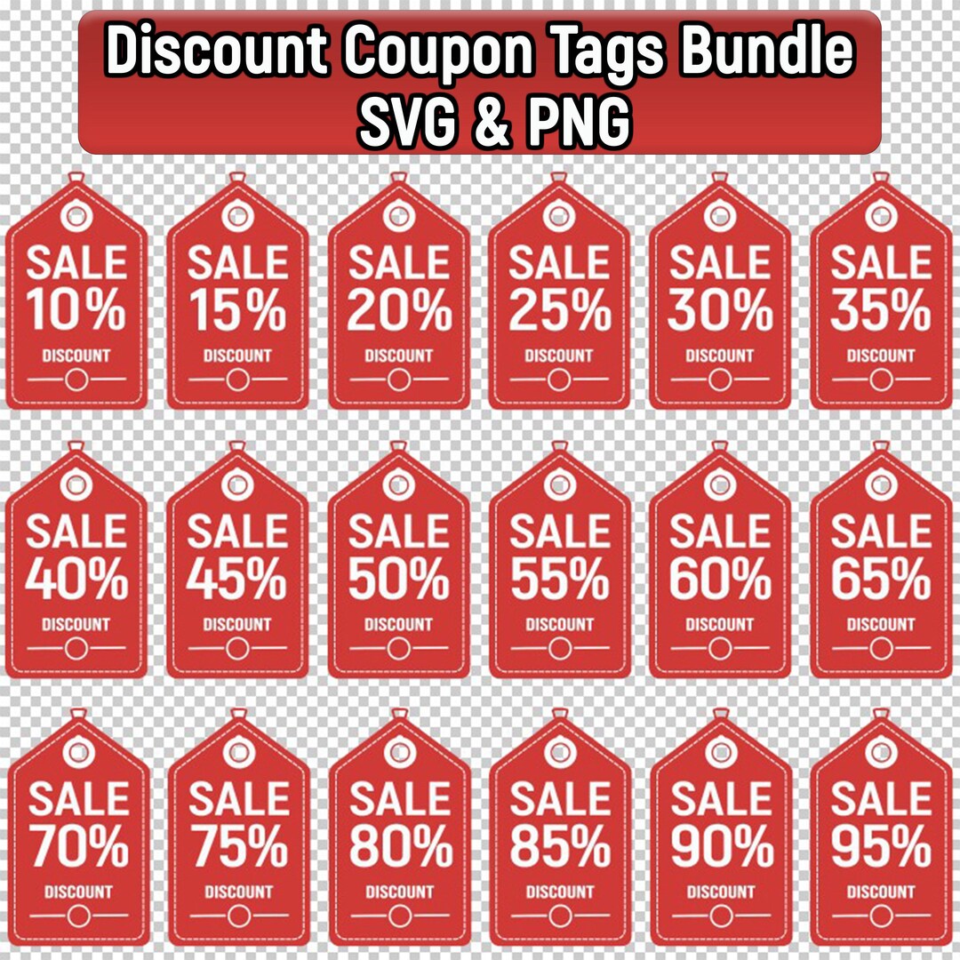 Discount Coupon Tag SVG PNG Bundle, off Tags Clipart, Sale Stickers for ...
