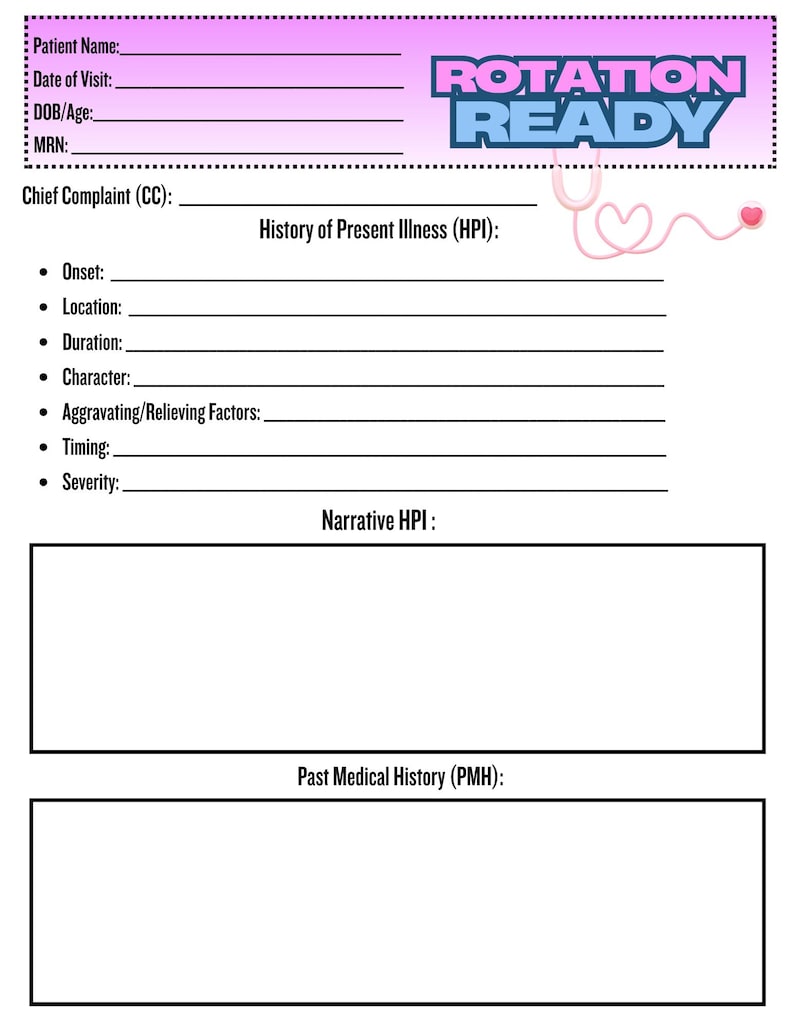 Nursing Documentation Template | Canva Editable Hpi & Ros Form for iPad ...