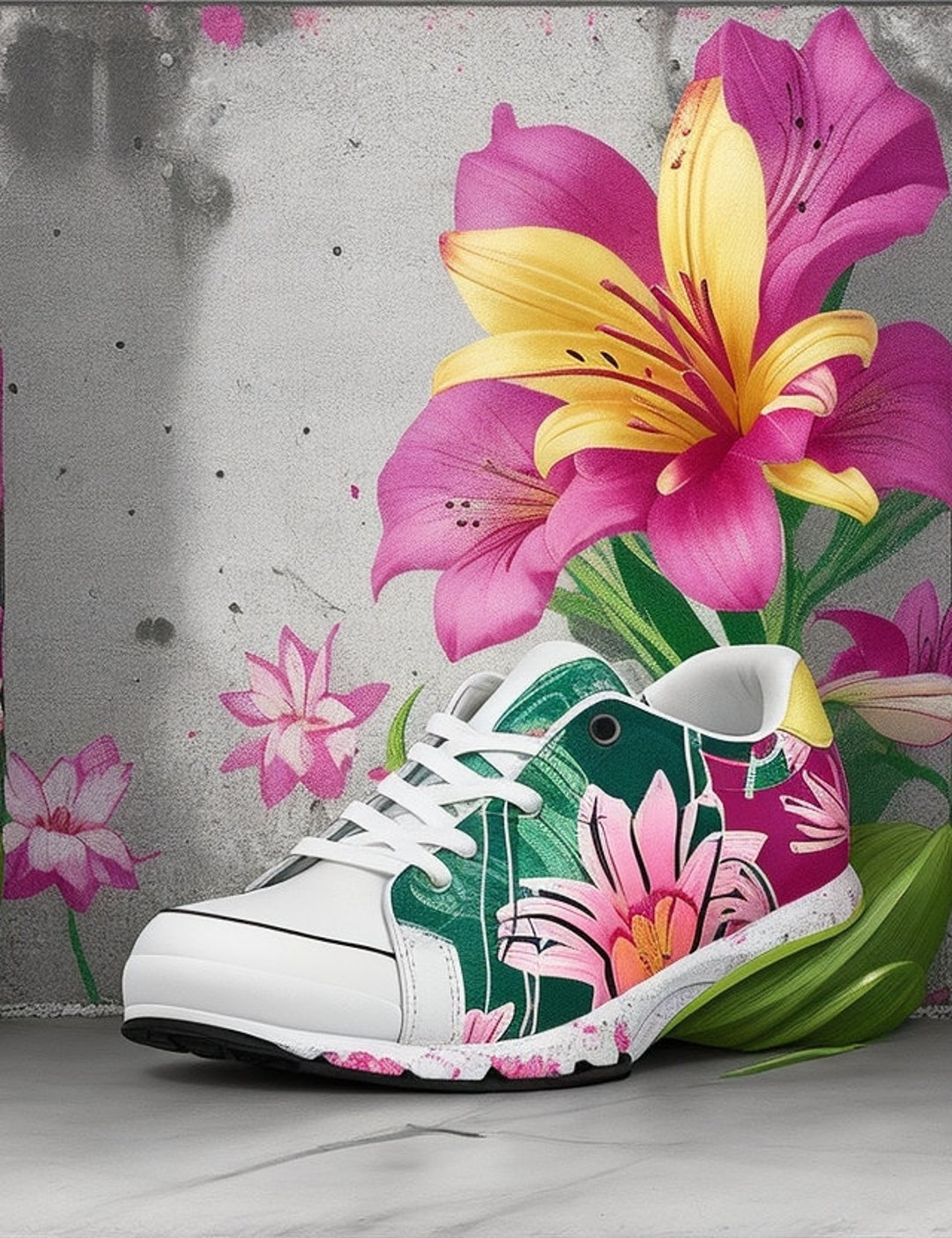 Graffiti Lily: Urban Elegance on Sneakers - Vibrant Floral Digital ...