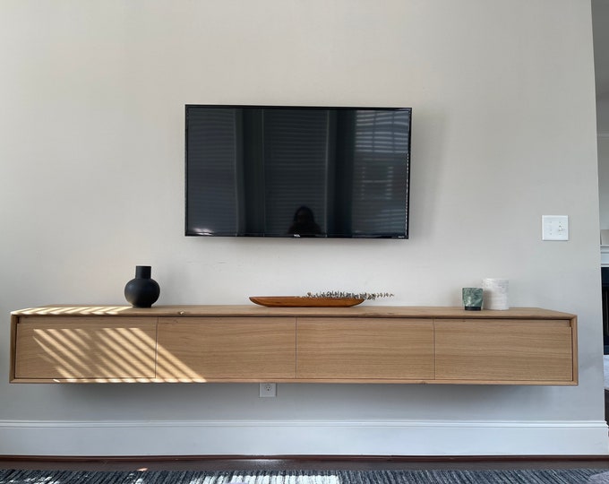 Solid Black Walnut Floating Media Console Cabinet, Entryway Table With ...