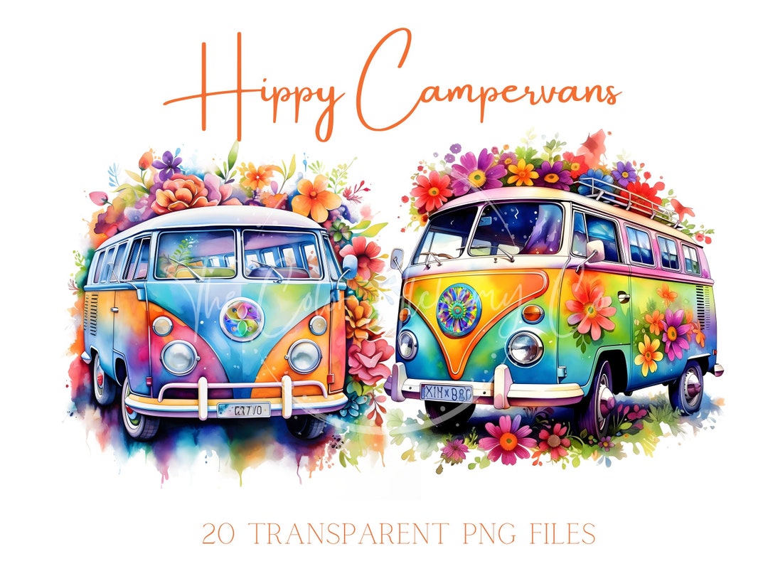 Watercolor Hippy Vintage Bus Clipart Campervan Clipart Transparent PNG ...