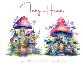 Watercolor Fairy House Clipart, Fairy Garden Fantasy Clip Art, High ...