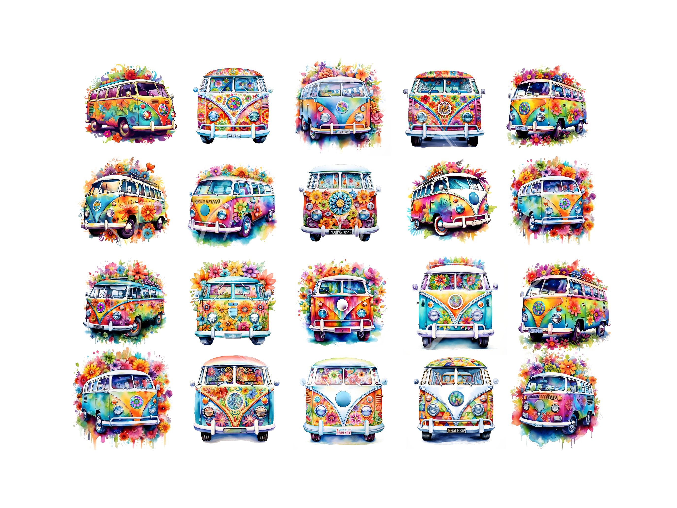 Watercolor Hippy Vintage Bus Clipart Campervan Clipart Transparent PNG ...