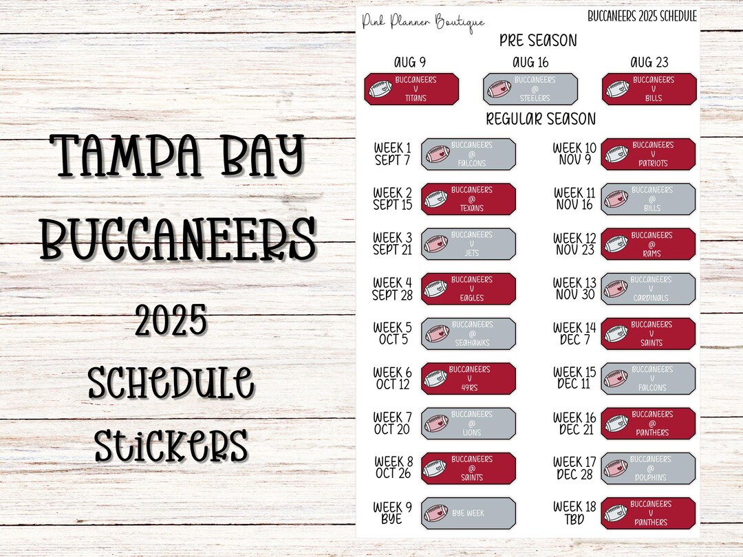TAMPA BAY BUCCANEERS 2025 Schedule Stickers Nfl - Etsy