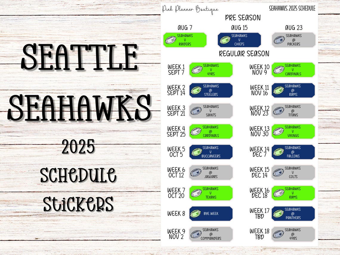 SEATTLE SEAHAWKS 2025 Schedule Stickers NFL - Etsy