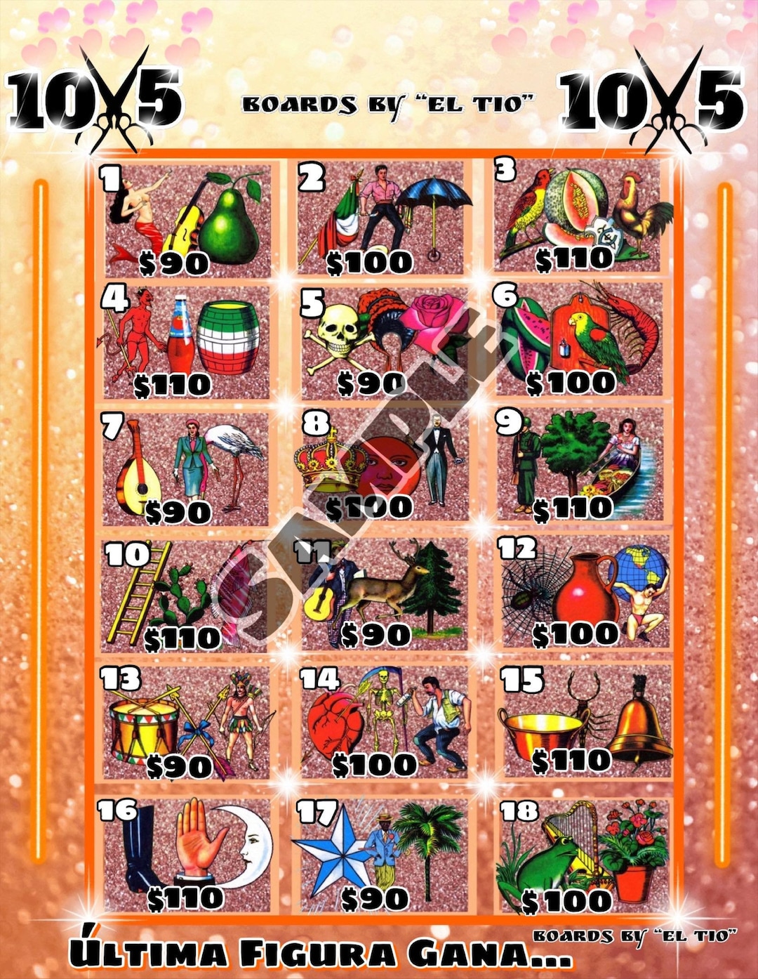 Loteria Board Orange Glitter - Etsy