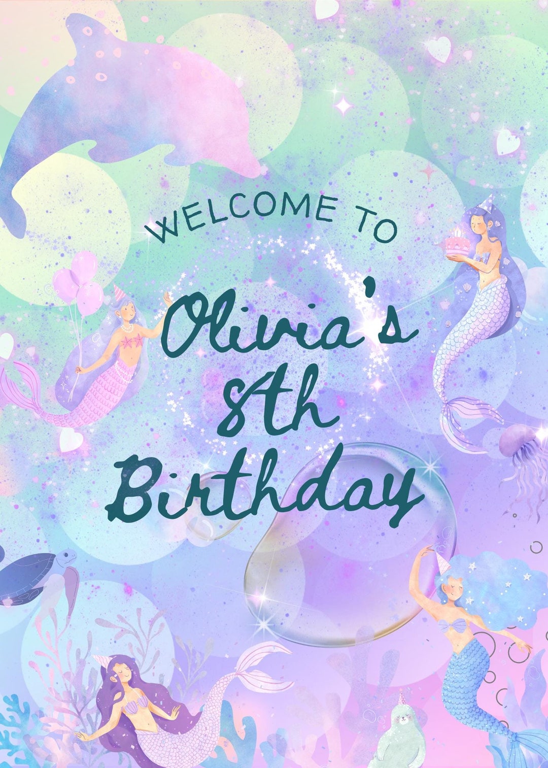 Mermaid Underwater Birthday Welcome Sign Digital Template, Printable ...