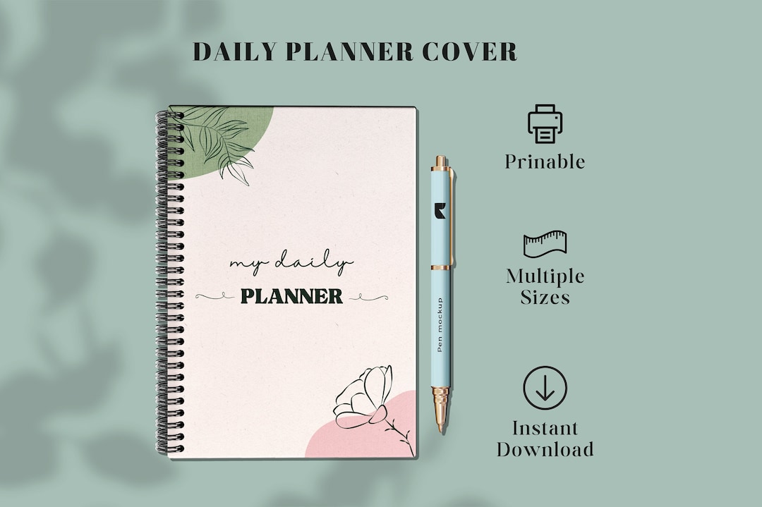 Daily Planner Cover Printable for Journal, Notebook, Disc Bound & Ring ...