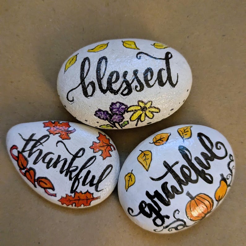 Thanksgiving Gratefulness Painted Rocks- Set of 3 Kindness Rocks - Etsy