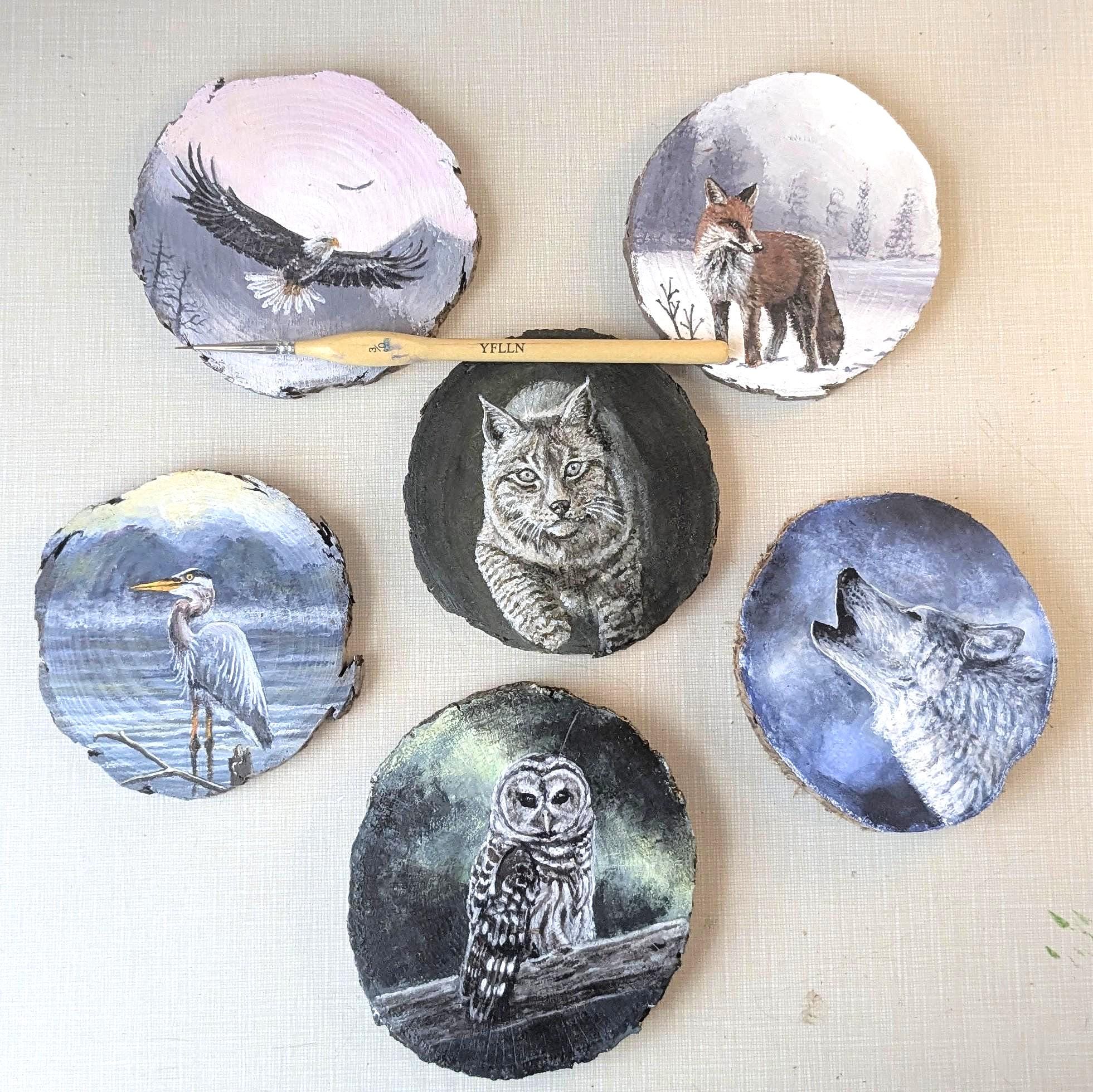 Rustic Wildlife Wall Art on Real Wood Slice – Hand Painted Forest ...