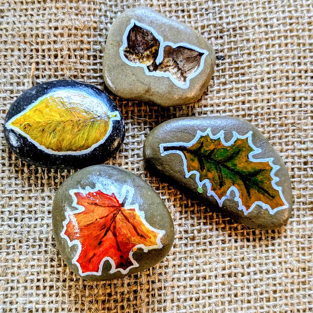 Realistic Painted Leaf Rocks – Autumn Decor Stones, Set of 4 (1–2”) - Etsy