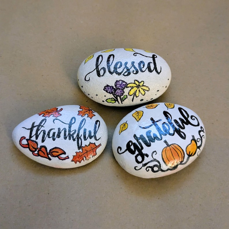 Thanksgiving Gratefulness Painted Rocks- Set of 3 Kindness Rocks - Etsy