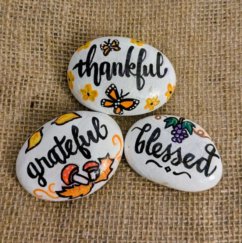 Thanksgiving Gratefulness Painted Rocks- Set of 3 Kindness Rocks - Etsy