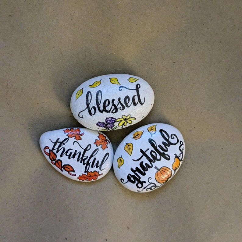 Thanksgiving Gratefulness Painted Rocks- Set of 3 Kindness Rocks - Etsy