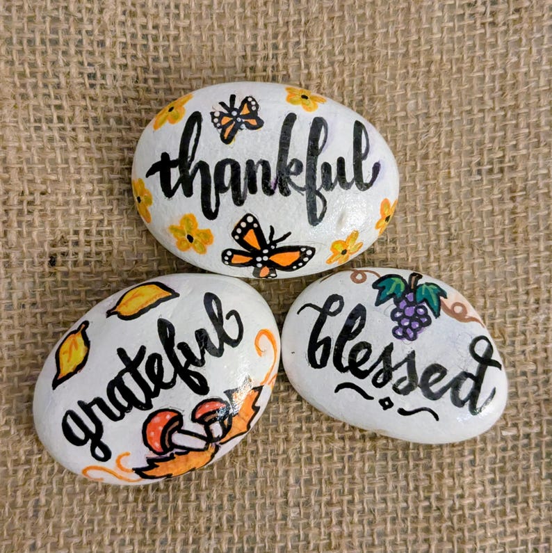 Thanksgiving Gratefulness Painted Rocks- Set of 3 Kindness Rocks - Etsy