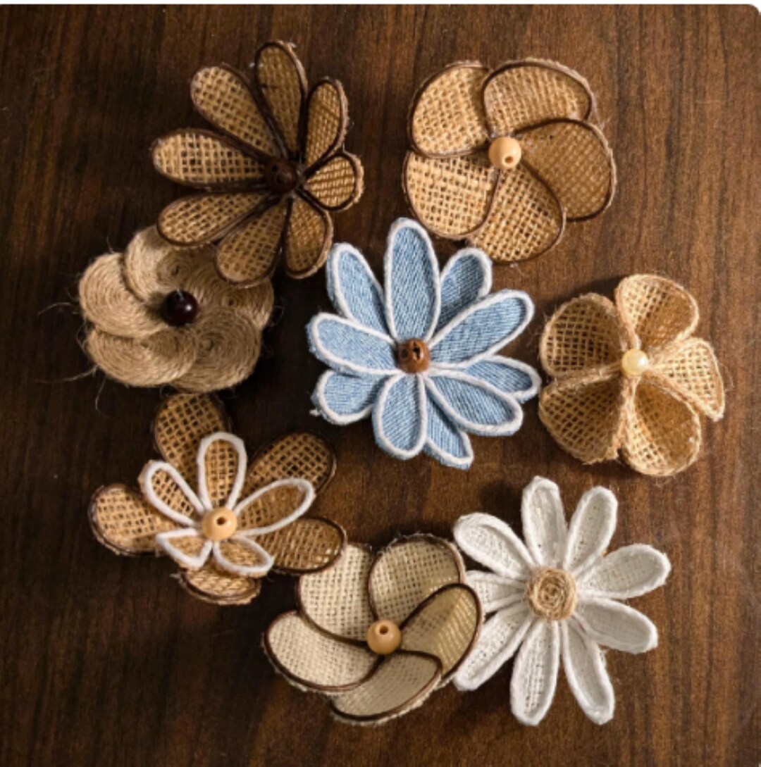 Handmade Burlap & Denim Flower Embellishments: Rustic DIY Decor (2-3 ...