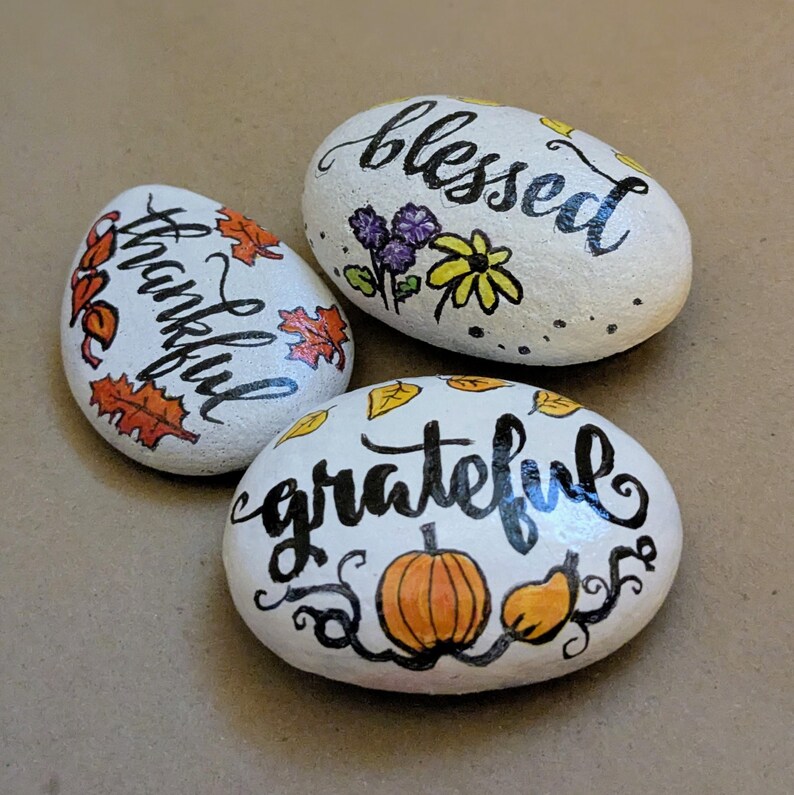 Thanksgiving Gratefulness Painted Rocks- Set of 3 Kindness Rocks - Etsy