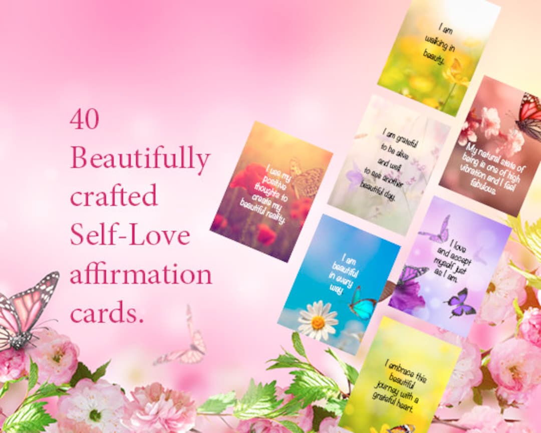 Self-love Affirmation Cards, Beautiful Butterfly Theme, Positive ...