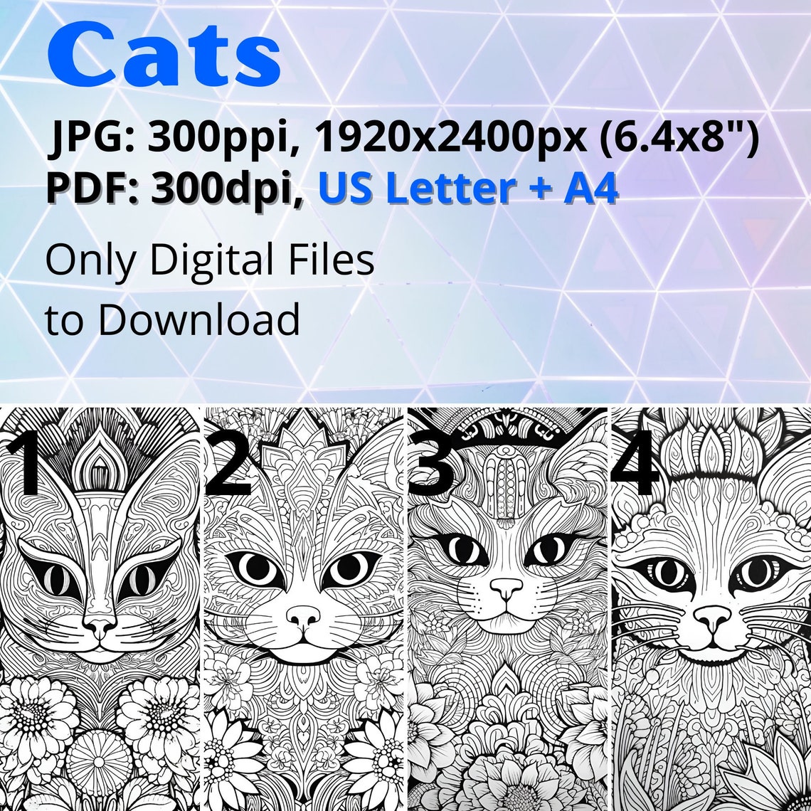 12 Cat's Portraits: Coloring Pages for Adults Digital - Etsy