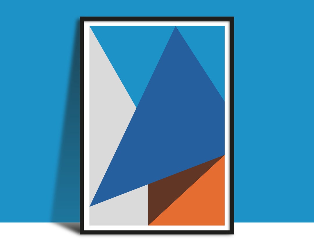 Printable Blue Geometric Wall Art, Original Modern Shapes and Forms Art ...