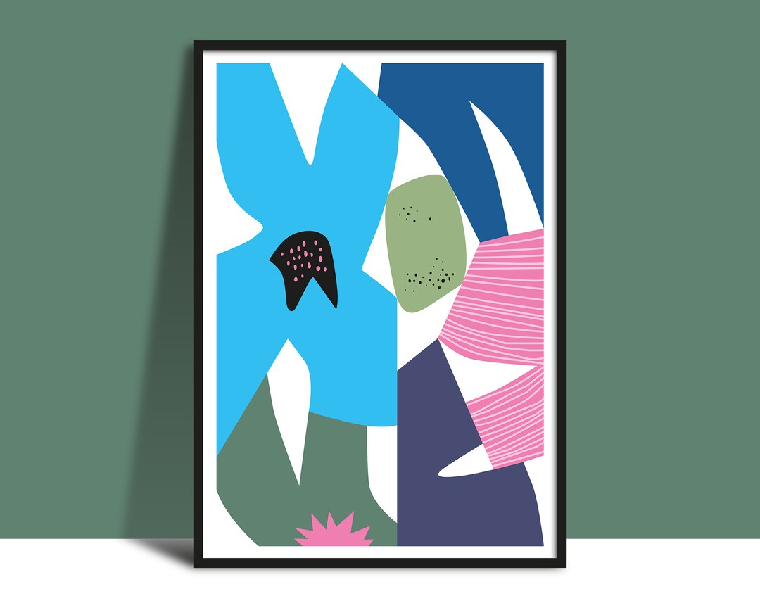 Printable Blue Flower Balance Illustration Wall Art, Abstract ...