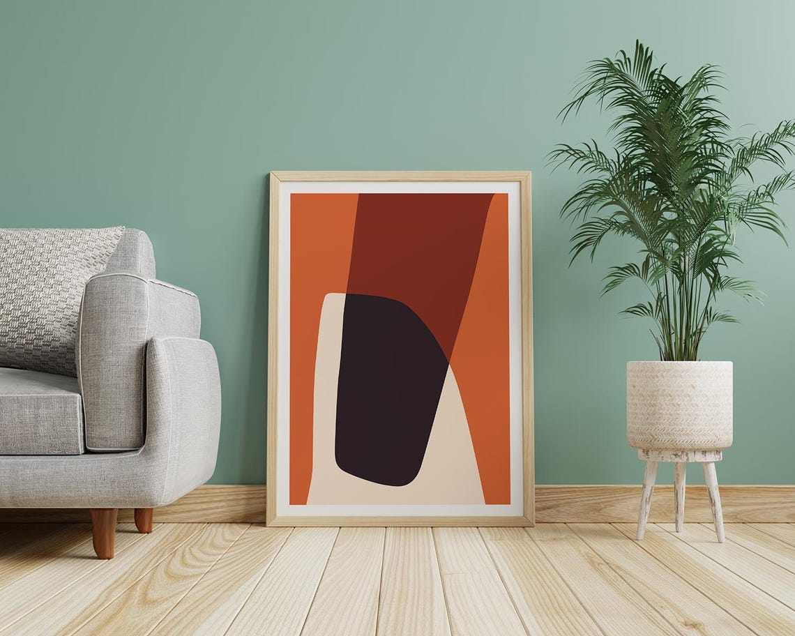 Printable Abstract Orange Red Shapes Wall Art, Instant Download Poster ...