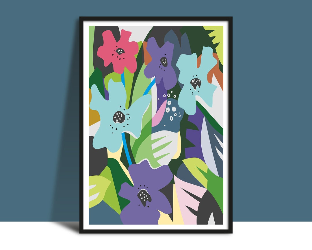 Flowers Abstract Collage Wall Art Instant Download Printable, Blue Pink ...
