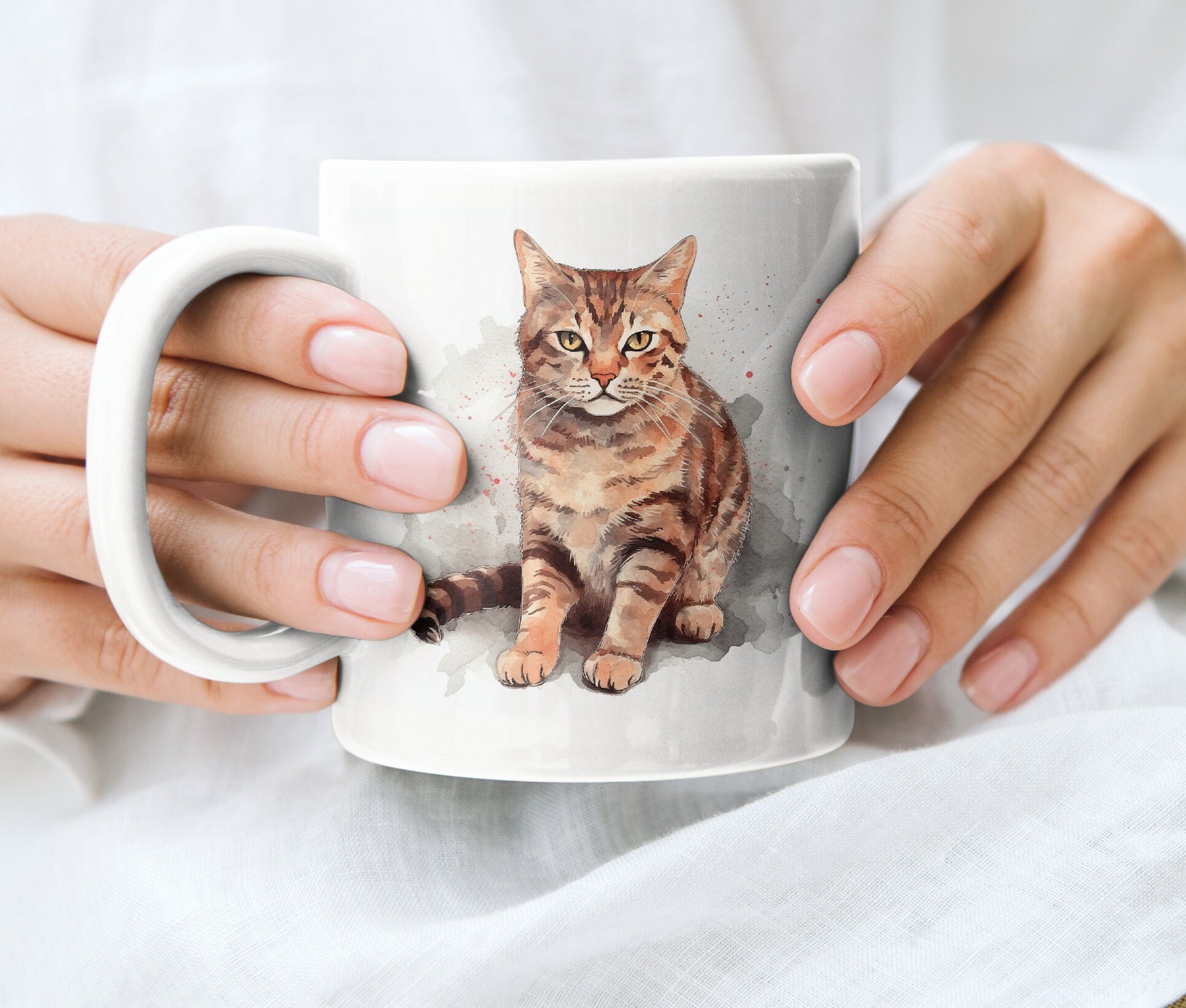 Brown Tabby Cat Mug, Cute Brown Tabby Cat Watercolor Art, Cat Mom and ...