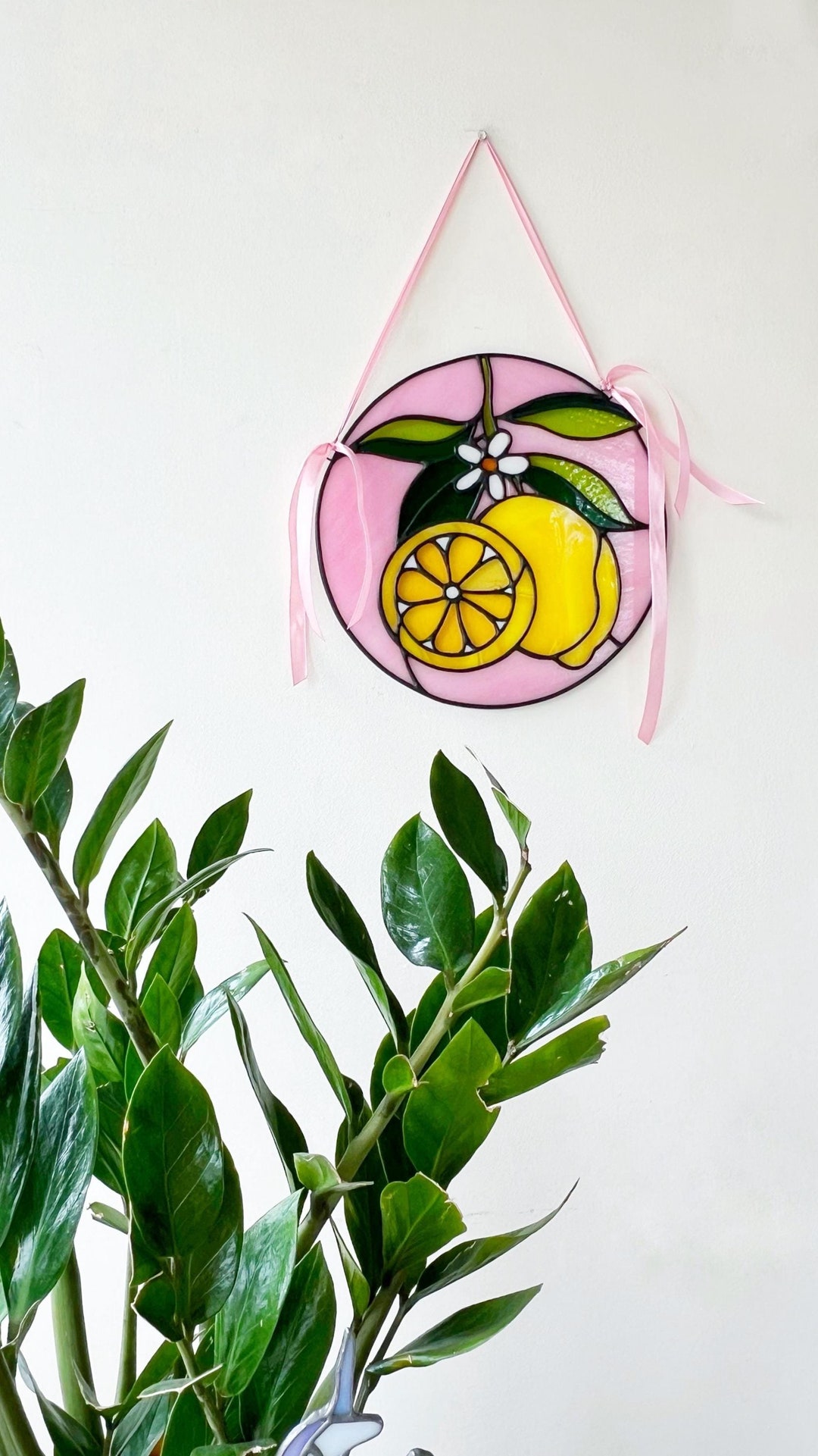 Lemon Stained Glass Panel: Round Tropical Kitchen Decor - Etsy