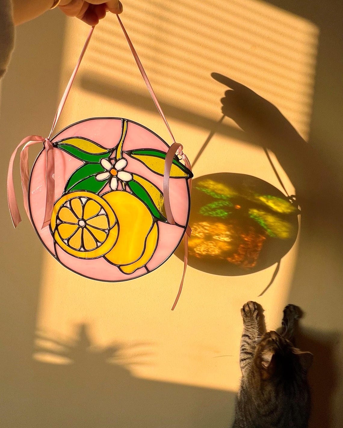 Lemon Stained Glass Panel: Round Tropical Kitchen Decor - Etsy
