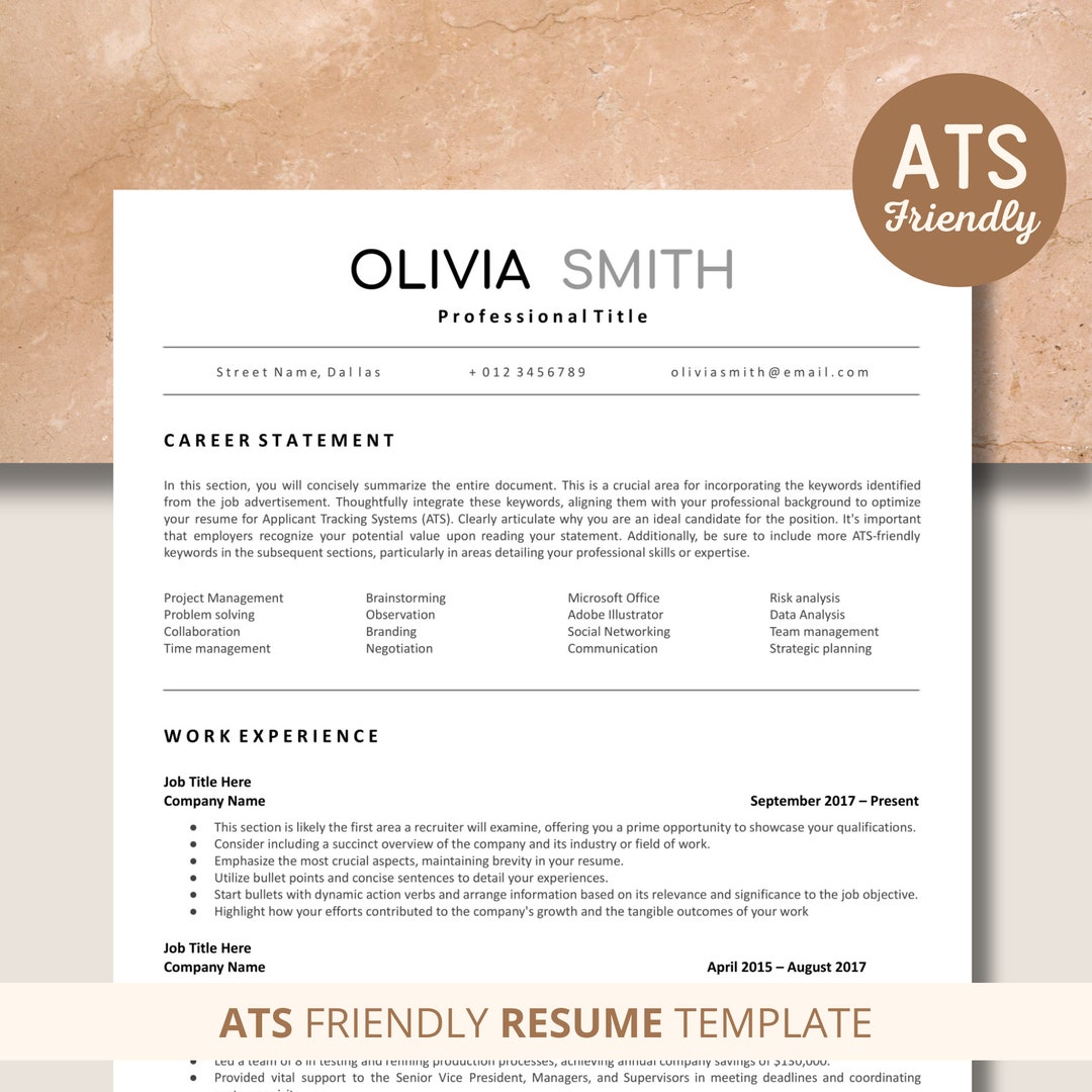 Clean ATS Friendly Resume Template Cover Letter & Reference List Easy ...