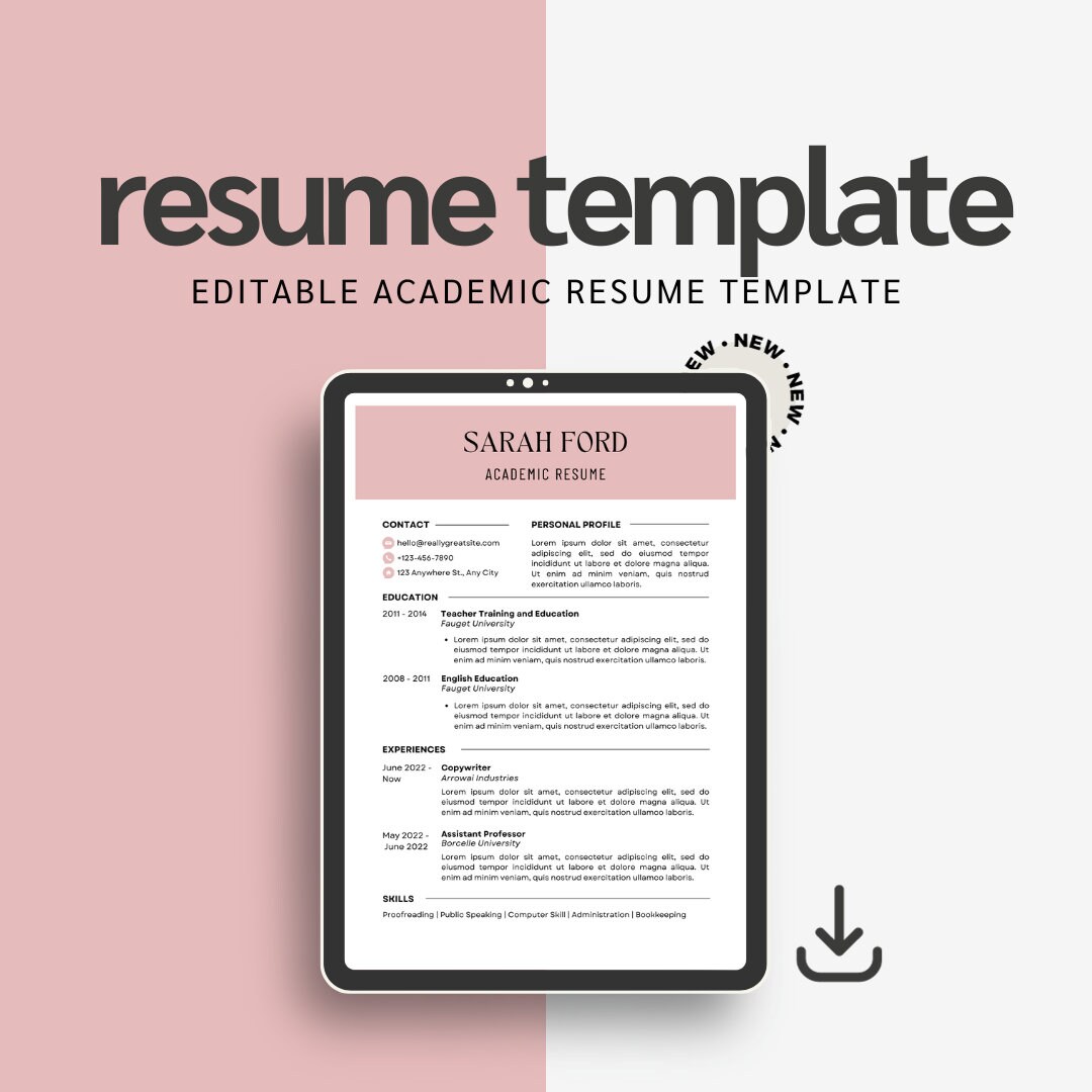 Academic EDITABLE RESUME Template, PDF, Digital Download - Etsy