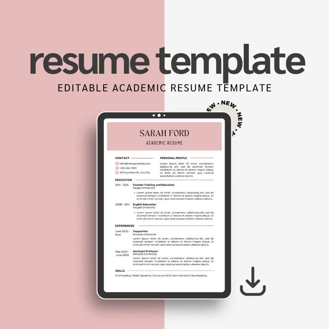 Academic EDITABLE RESUME Template, PDF, Digital Download - Etsy