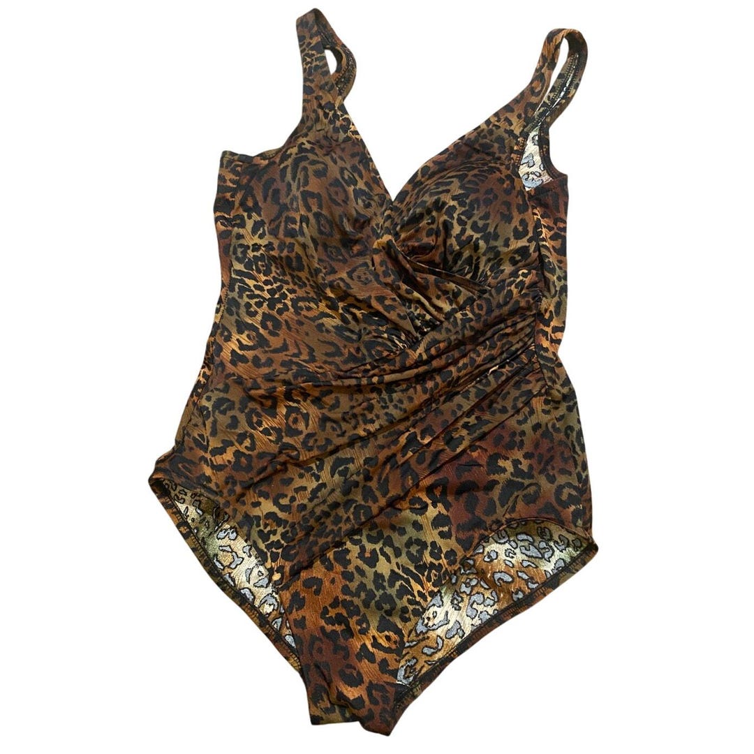 Miraclesuit Swimsuit Women 12 One Piece Lined Ruched Leopard Print ...