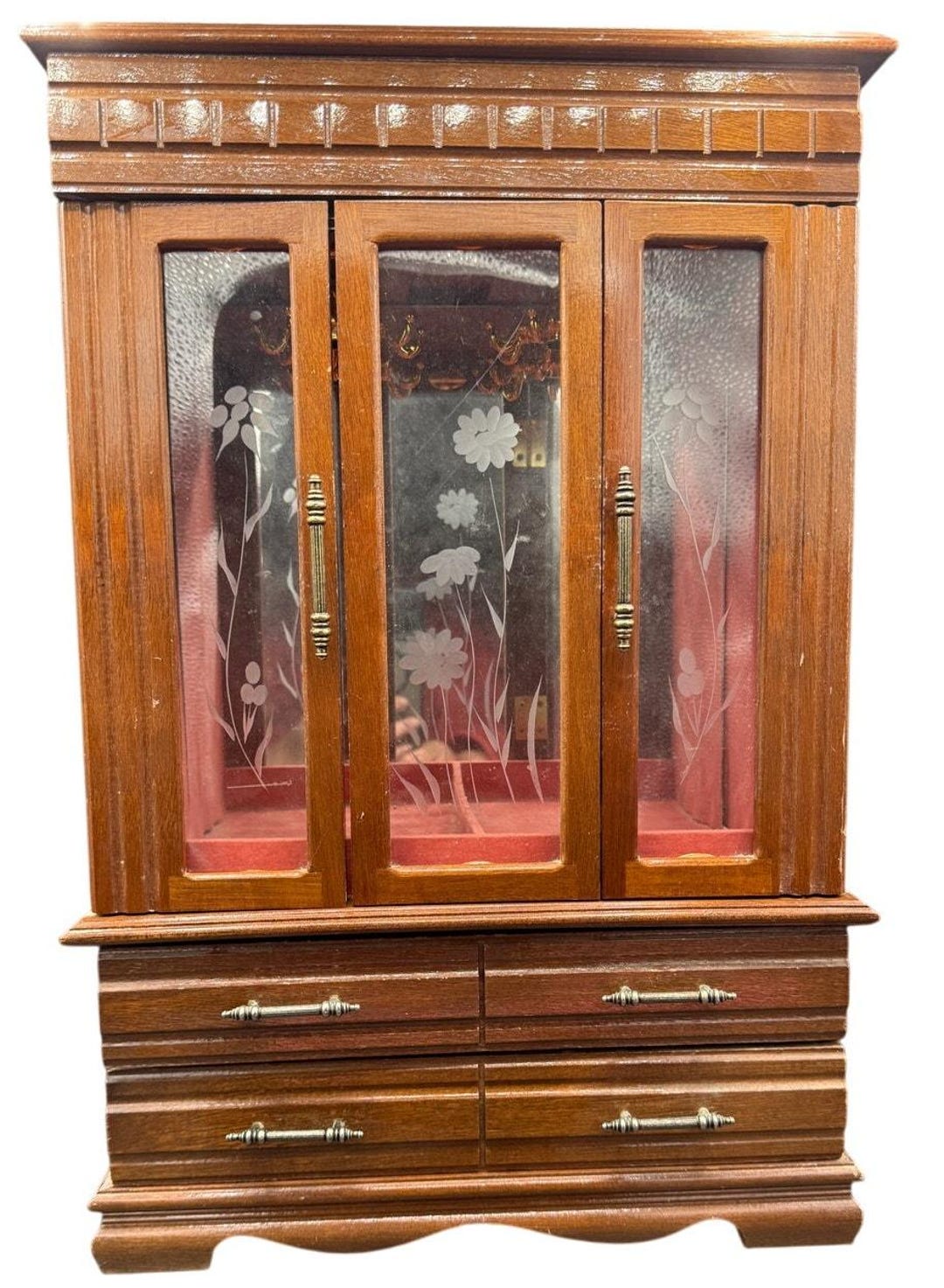 VTG Commodore Collection by Rosalco Wood and Etched Glass Jewelry Box ...