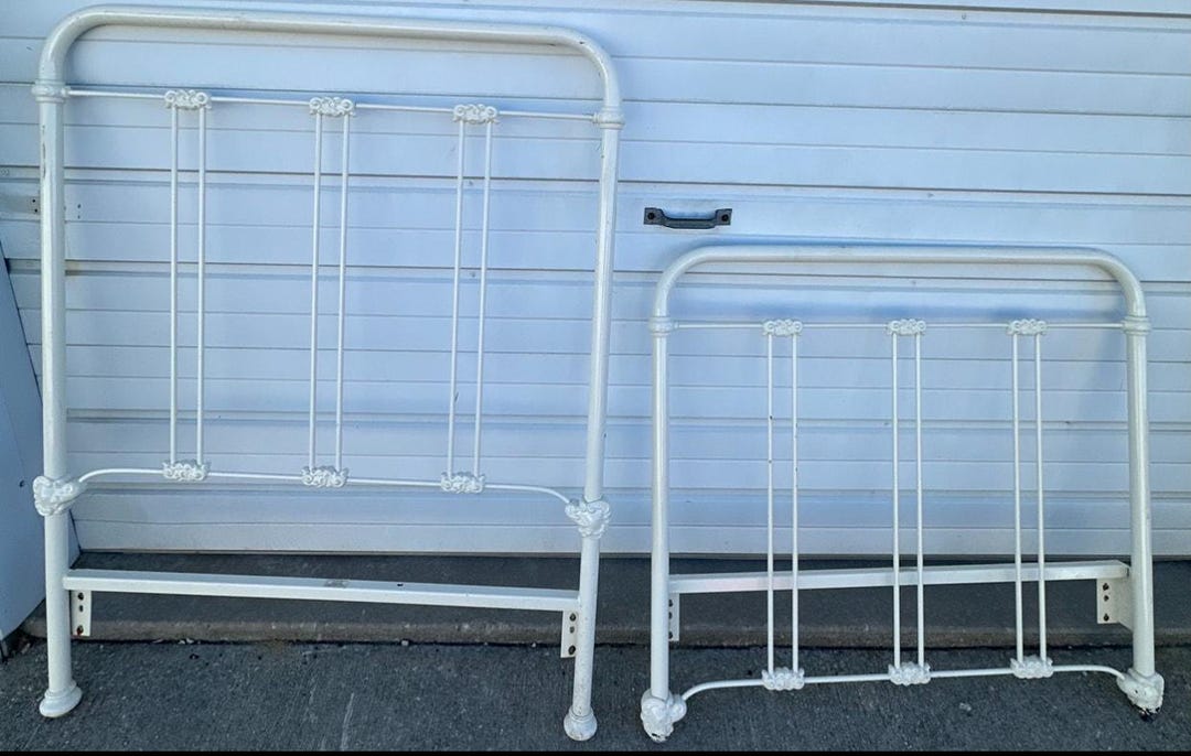 VTG Elliotts Design White Enameled Iron Twin Single Bed Frame Head ...