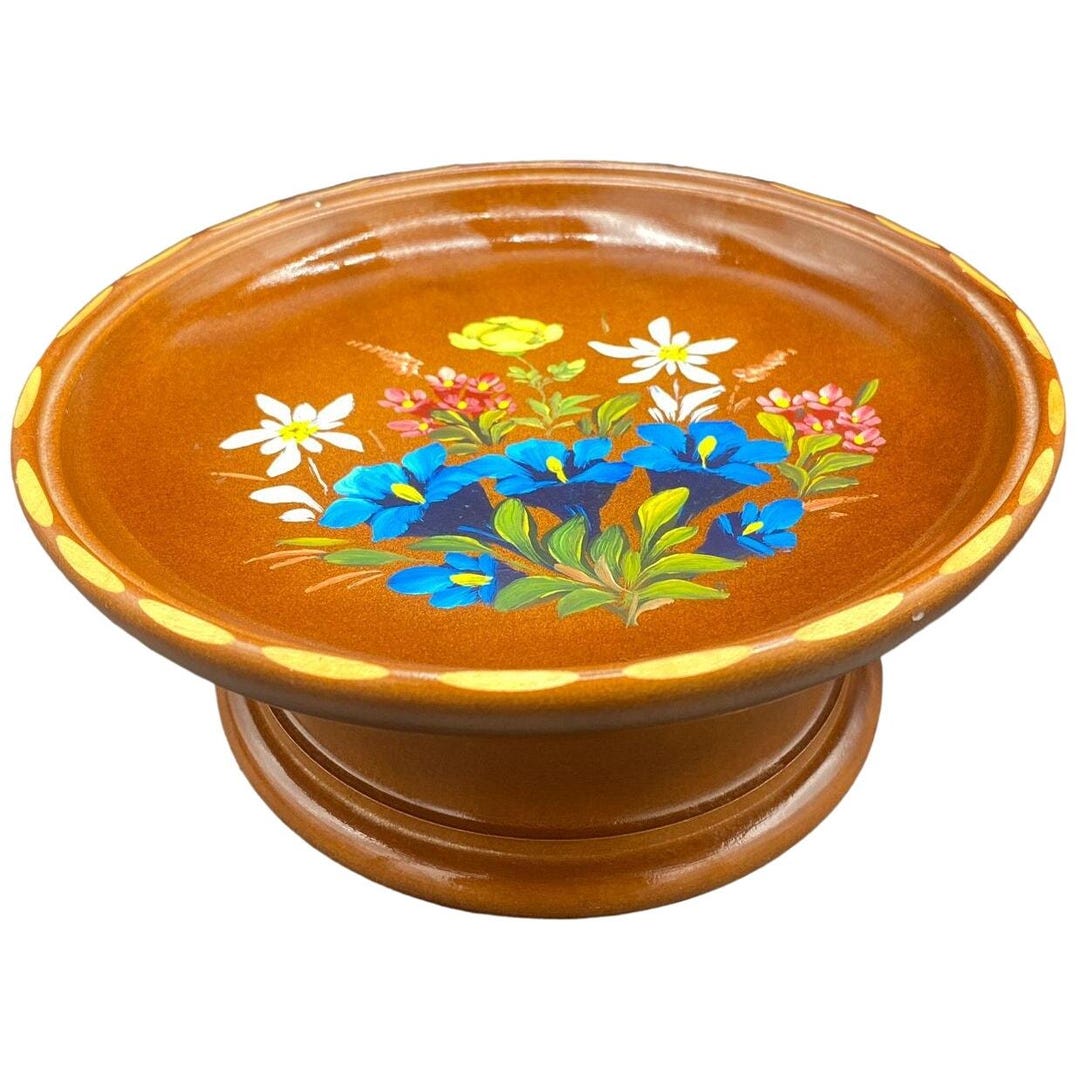 Vintage Cuendet Wood Hand Painted Musical Spins Pedestal Bowl Dish Lara ...