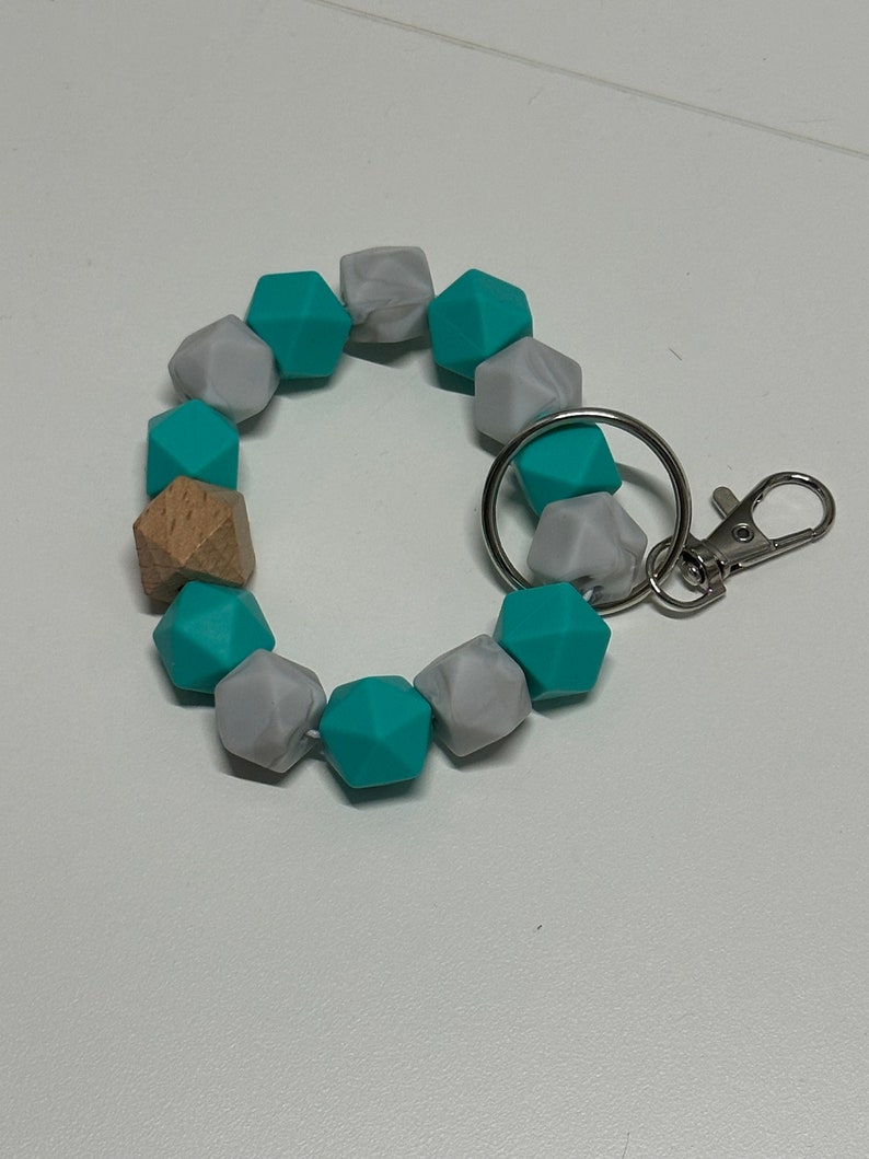Teal and Gray Keychain Bracelet - Etsy