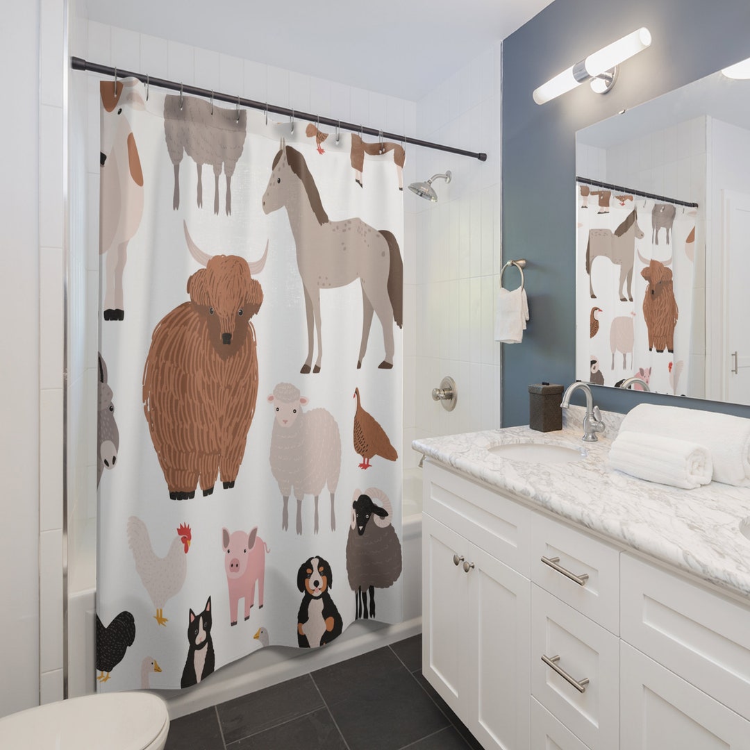 Farm Animals Bathroom Set Kids Bathroom Shower Curtain Kids Bath Mats ...