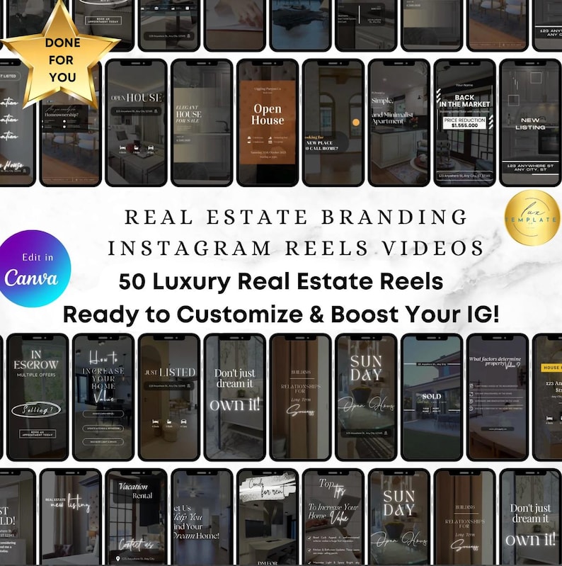 50 Luxury Real Estate Instagram Reels | Canva Editable Templates for ...