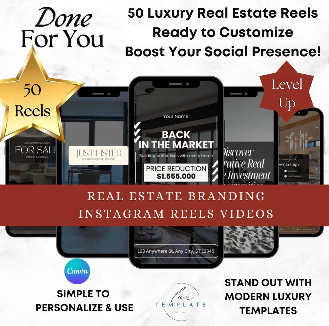 50 Luxury Real Estate Instagram Reels | Canva Editable Templates for ...