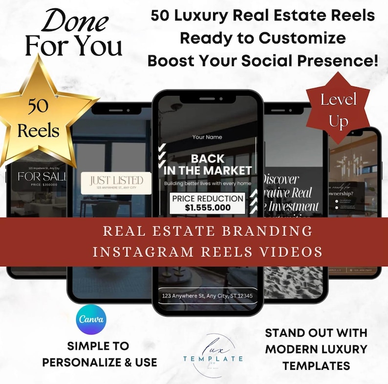 50 Luxury Real Estate Instagram Reels | Canva Editable Templates for ...