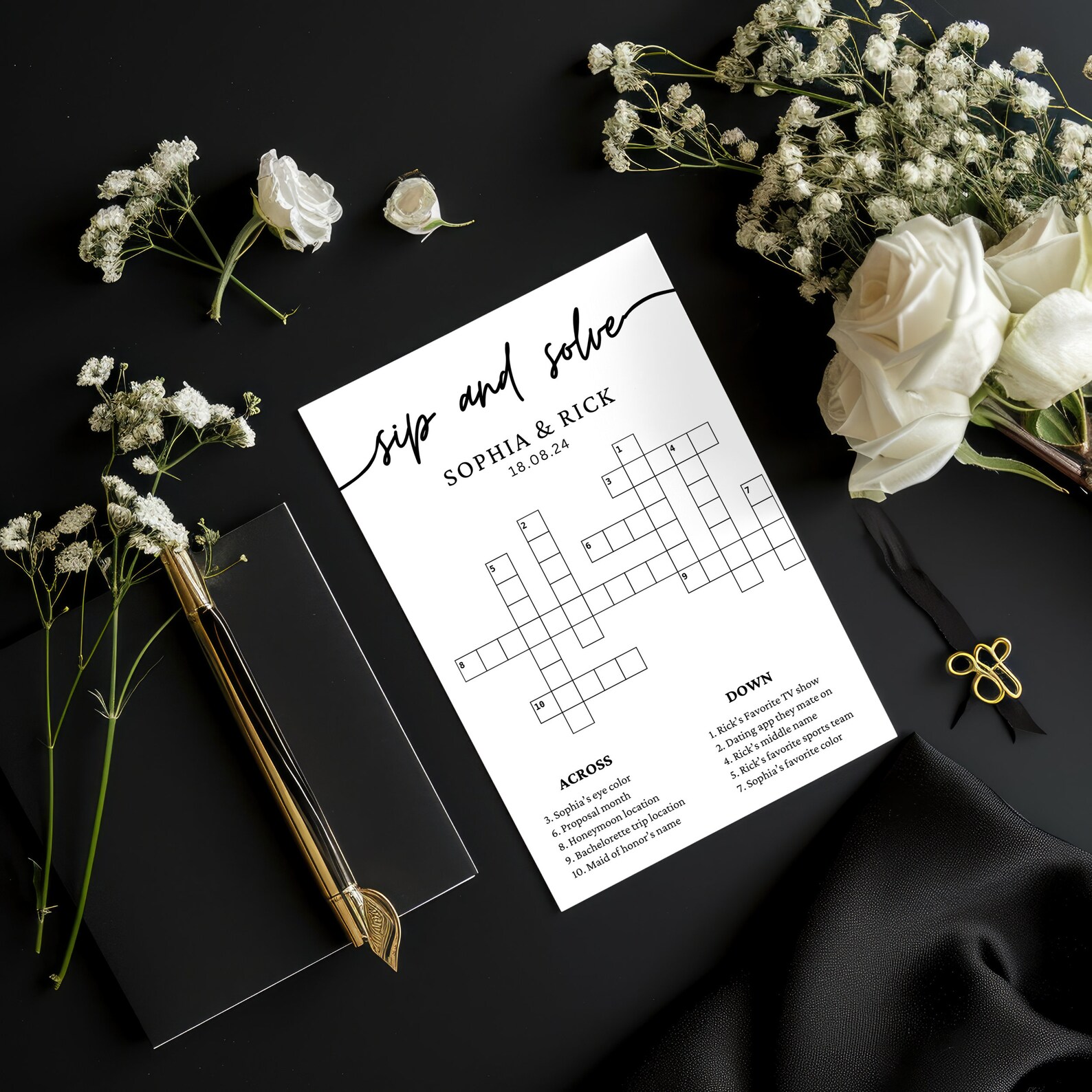 Custom Wedding Puzzle Game DIY Crossword Template Printable Reception ...