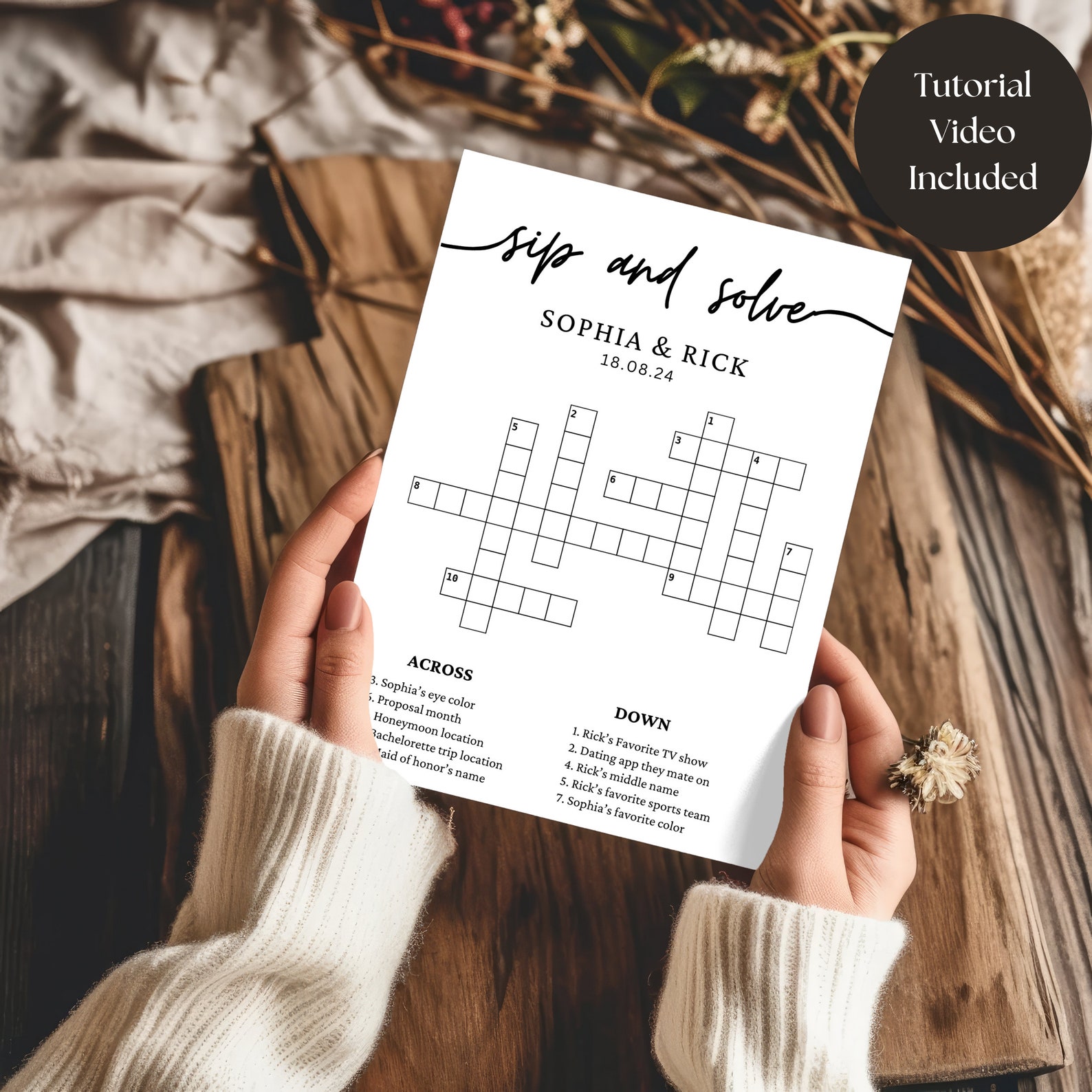 Custom Wedding Puzzle Game DIY Crossword Template Printable Reception ...