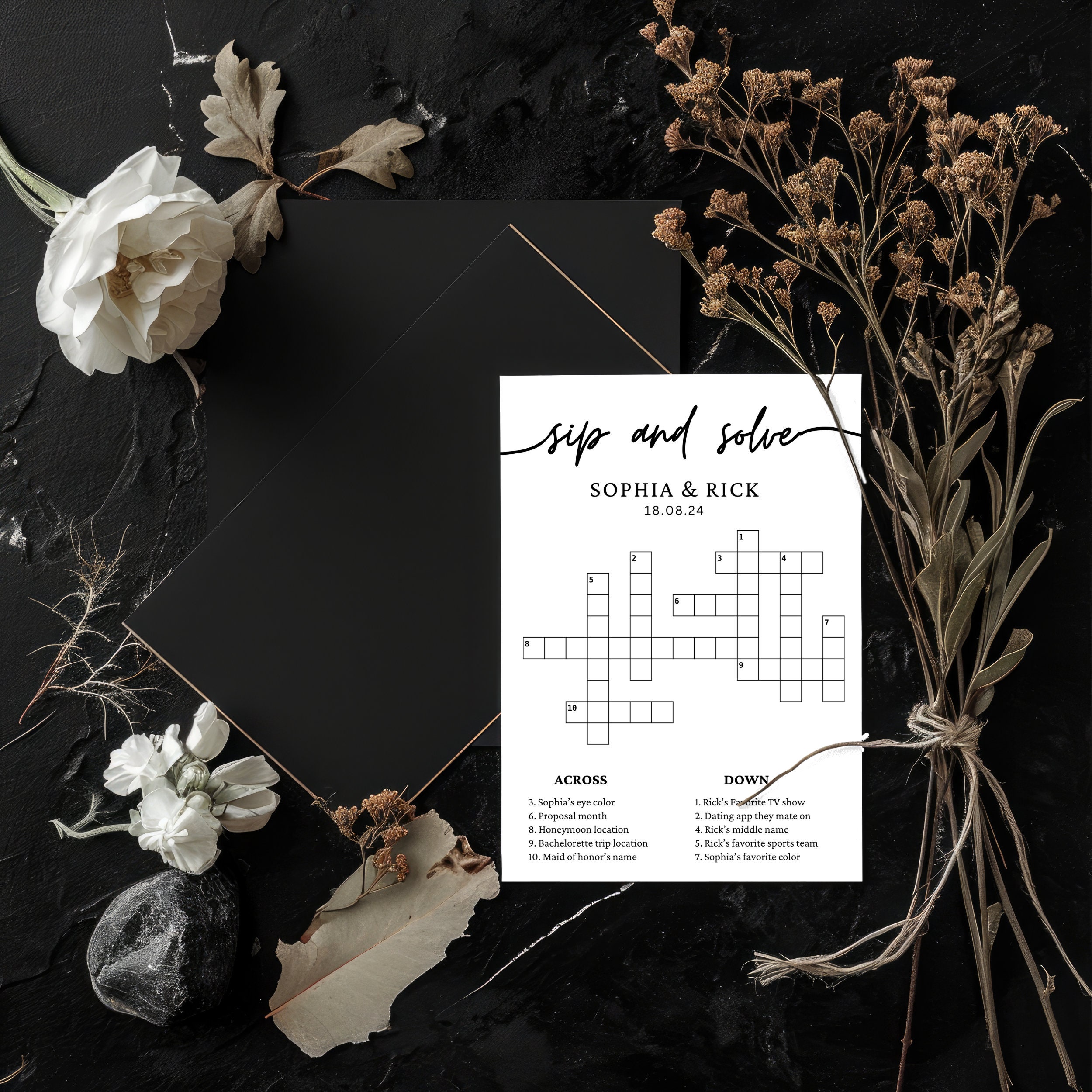 Custom Wedding Puzzle Game DIY Crossword Template Printable Reception ...